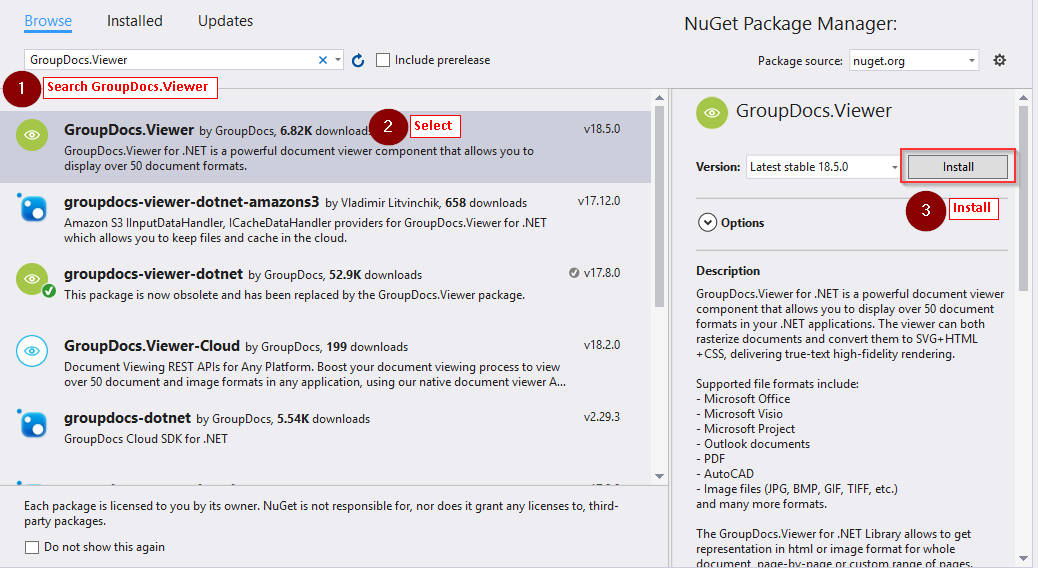 Installation | GroupDocs.Viewer for .NET | Documentation